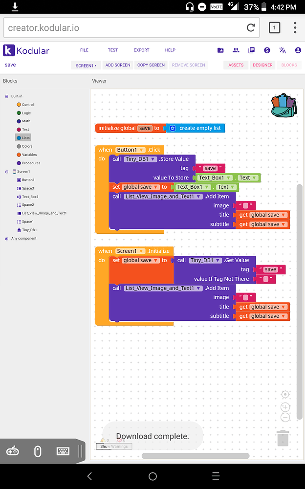 Use tiny db with list view image ,text component - Discuss - Kodular Community