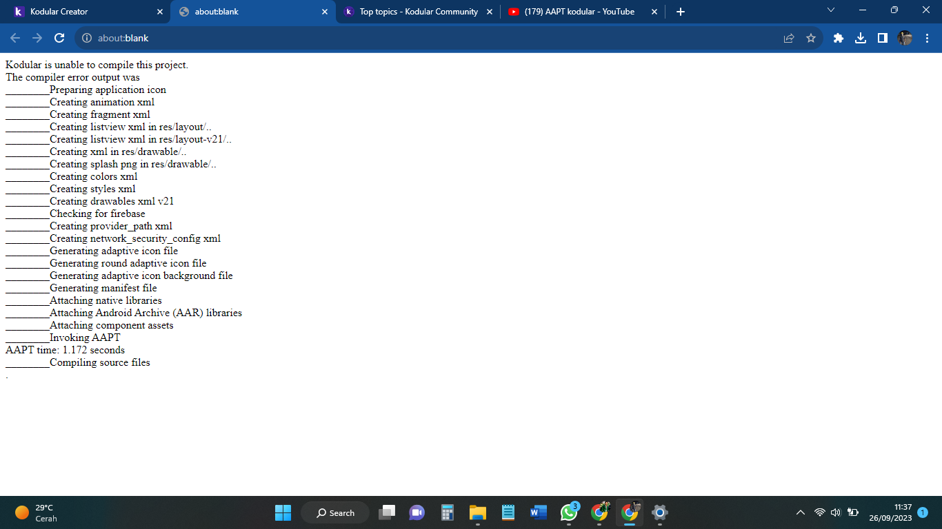Build stuck at Compiling source files - Discuss - Kodular Community