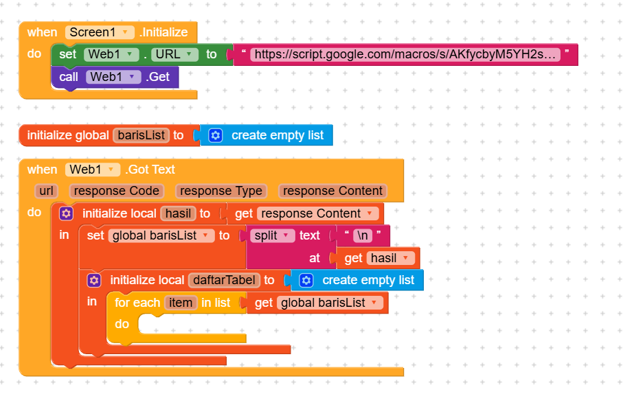 How can I display data from spreasheet app script to table view or table list in kodular ...